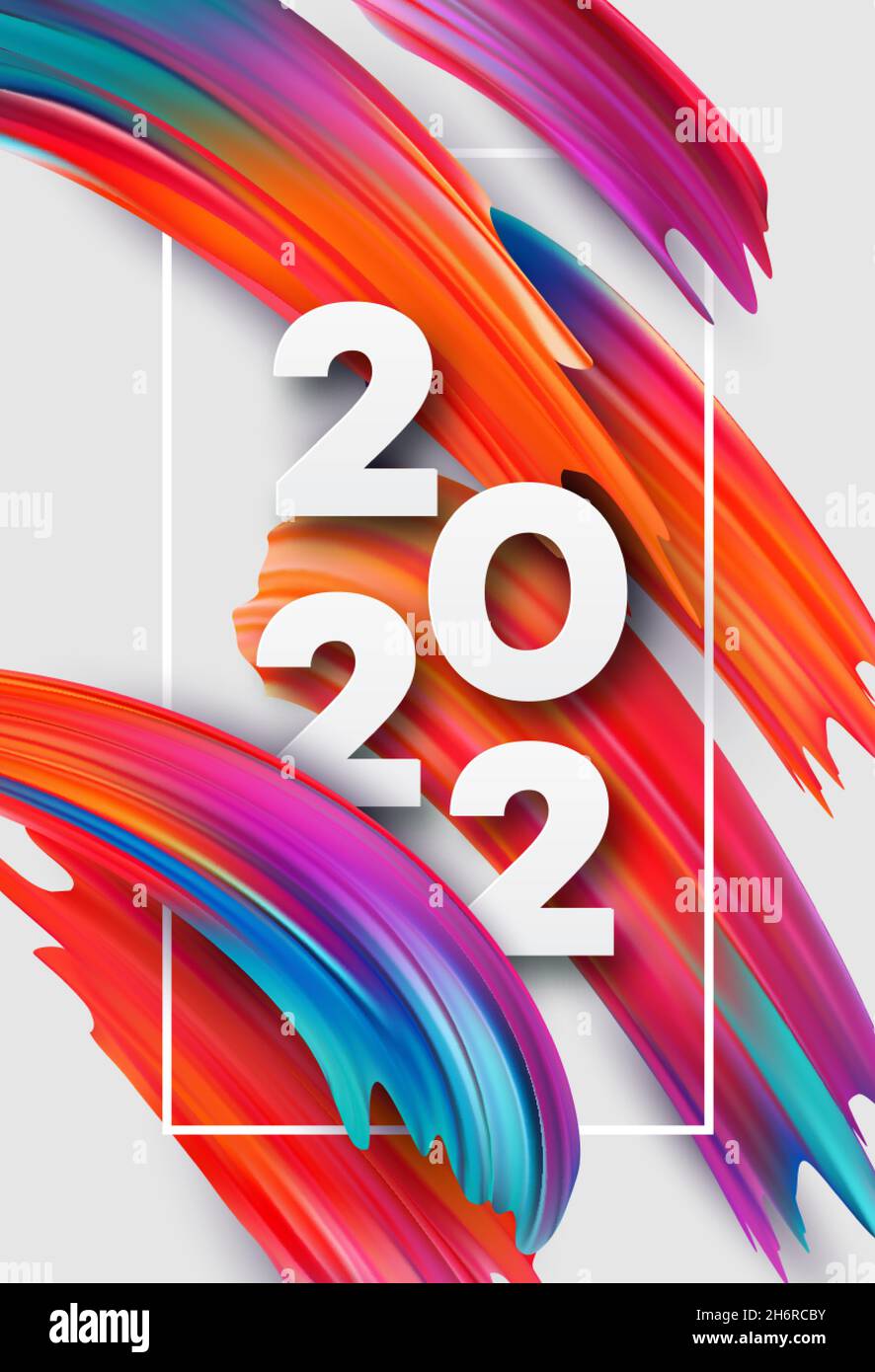 Calendar header 2022 number on colorful abstract color paint brush ...