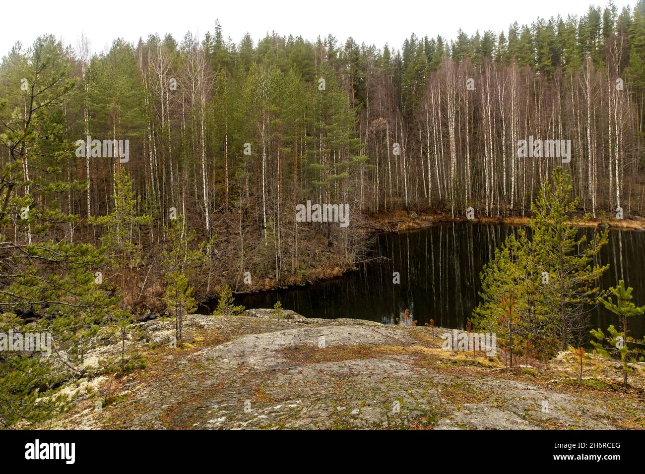 Rocks of extinct ancient paleo-volcano Girvas in Karelia, Russia Stock ...