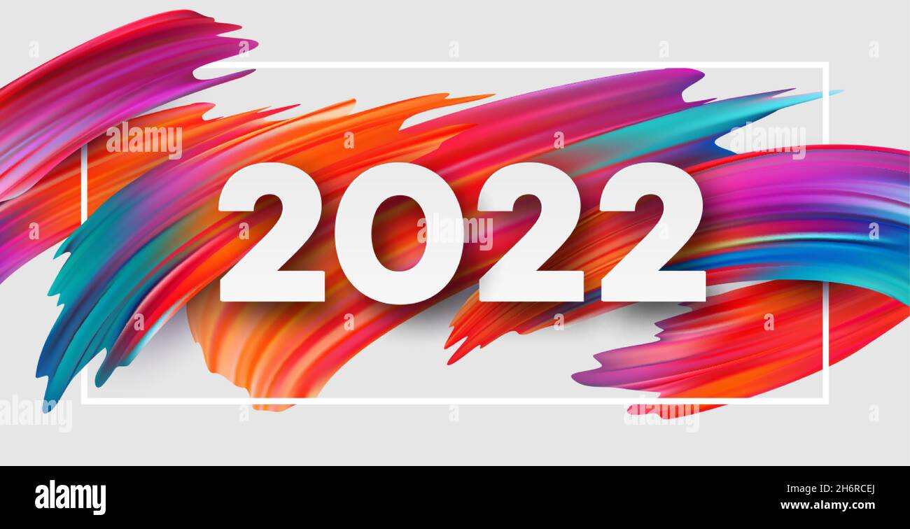 Calendar header 2022 number on colorful abstract color paint brush ...