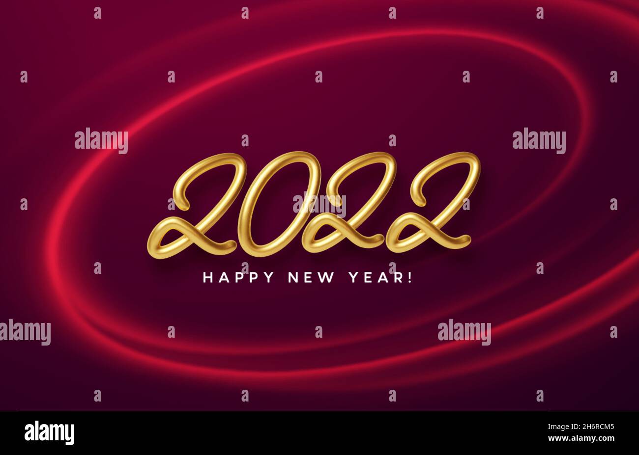 Calendar header 2022 realistic metallic gold number on red wave swirl ...