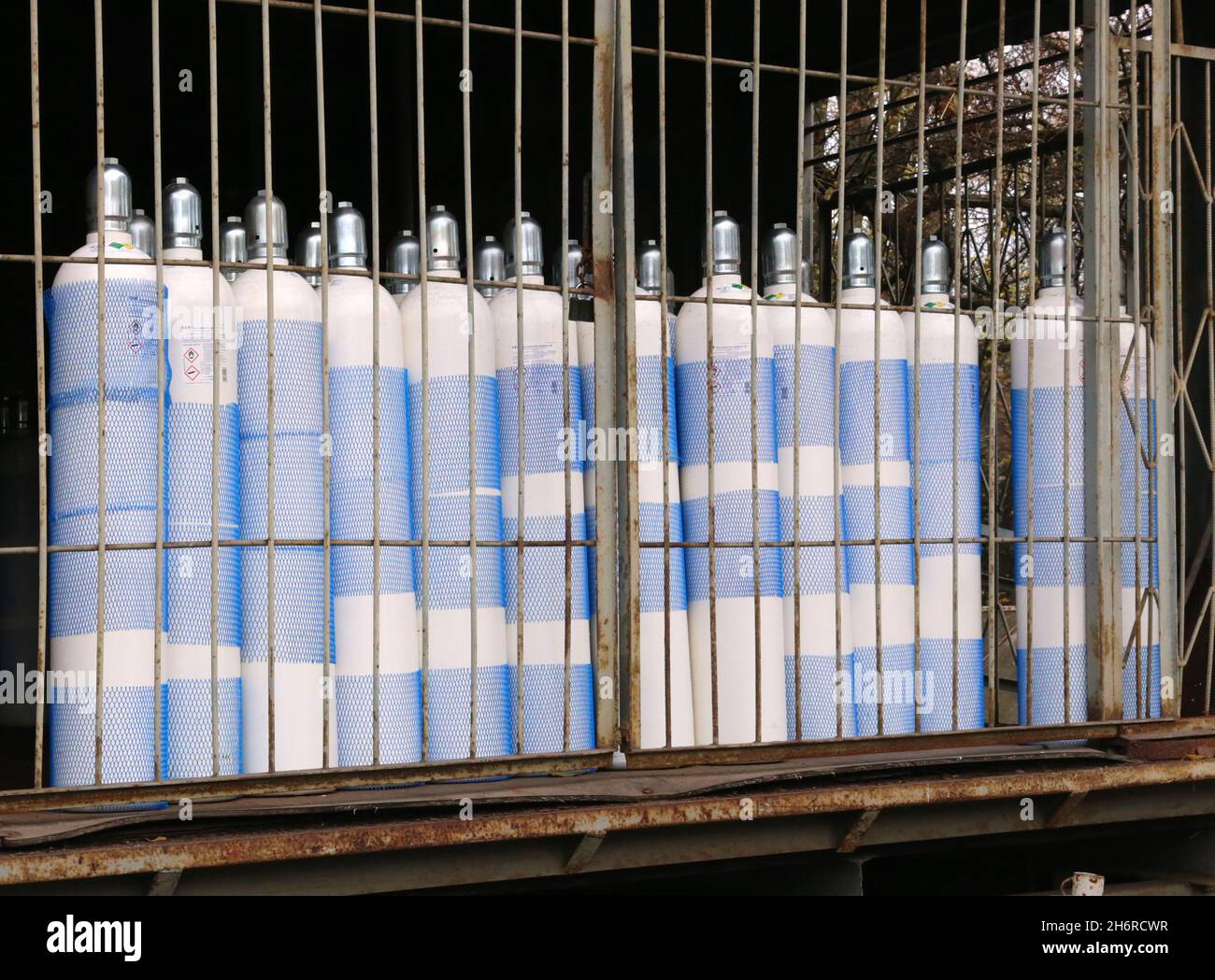 Cracow. Krakow. Poland. Oxygen cylinders with high pressured oxygen for ...