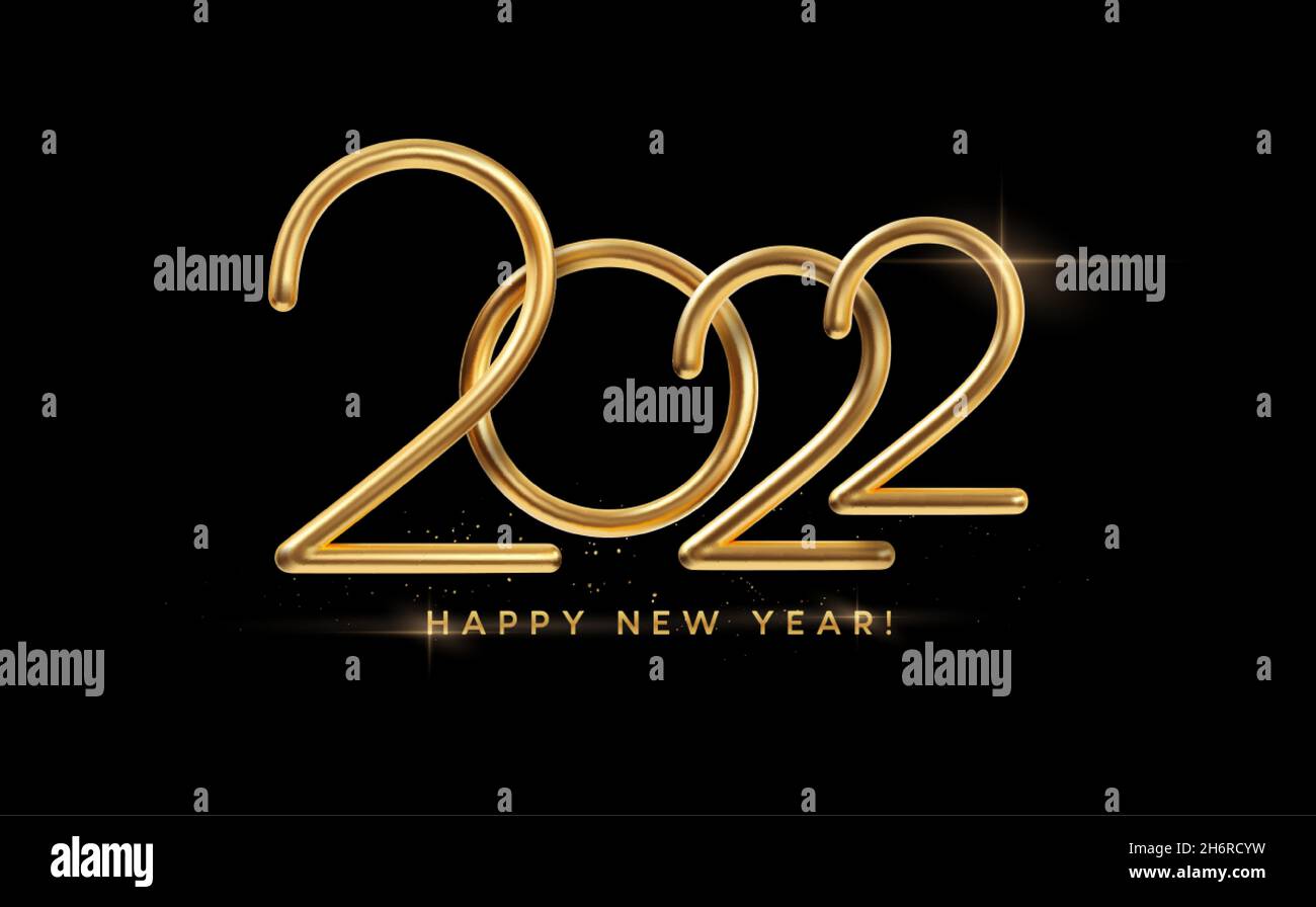 Realistic gold metal inscription 2022. Gold calligraphy New Year ...