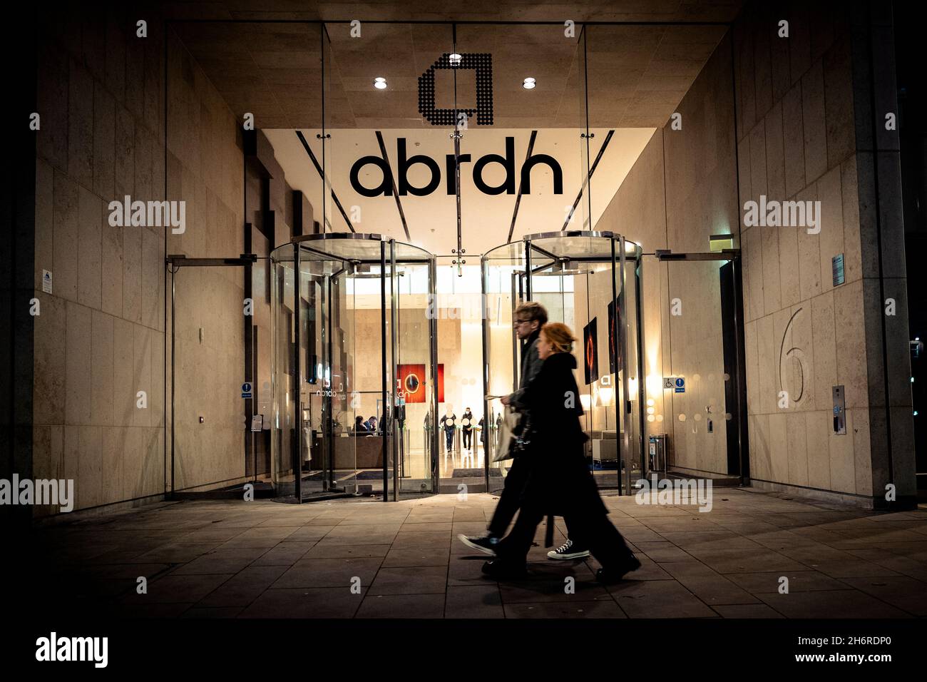 Exterior view at night of abrdn offices in St Andrew Square Edinburgh ...