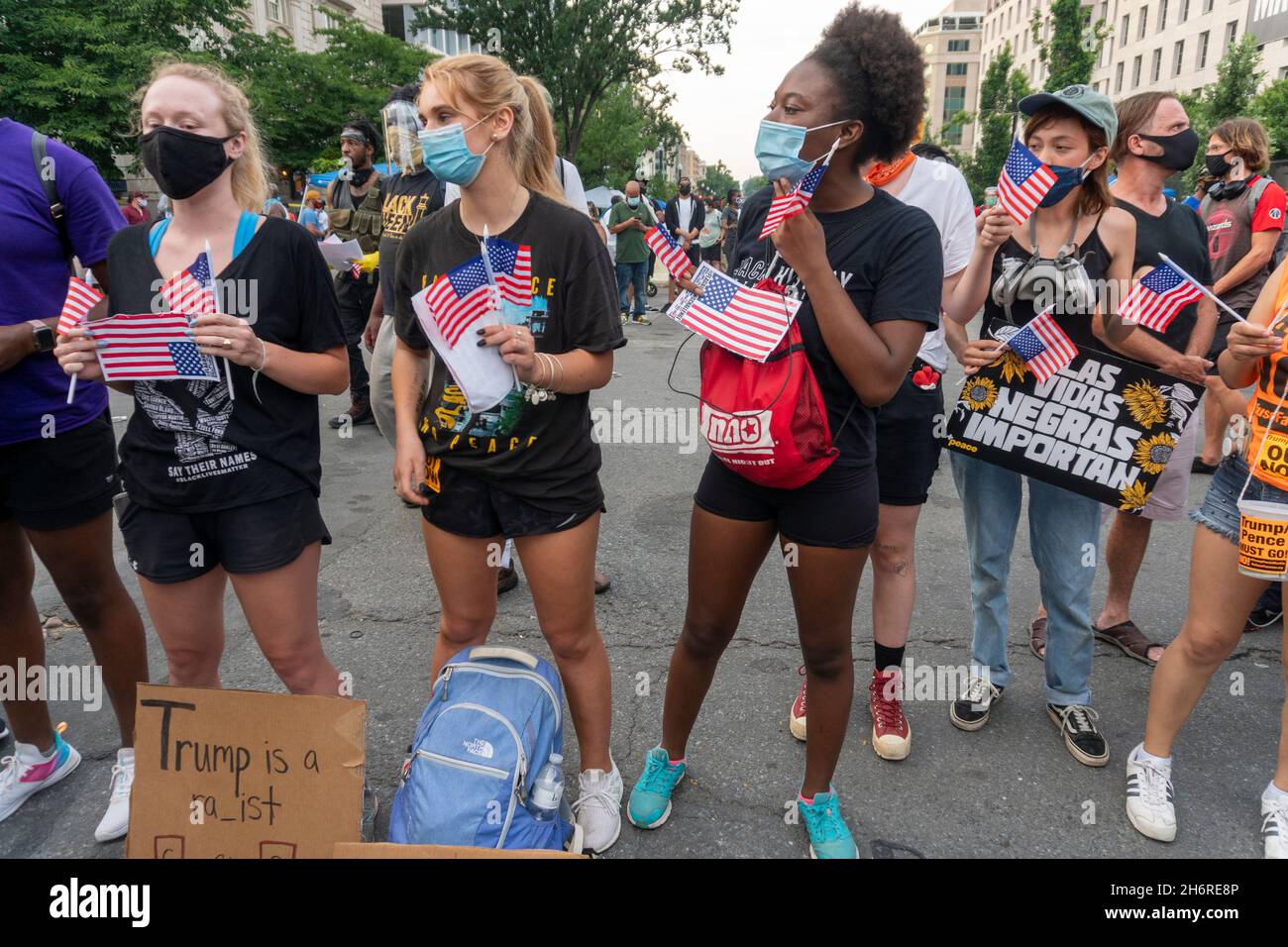 Washington D.C. , USA. 4th Jul 2020. Protesters hold a flag burning ...