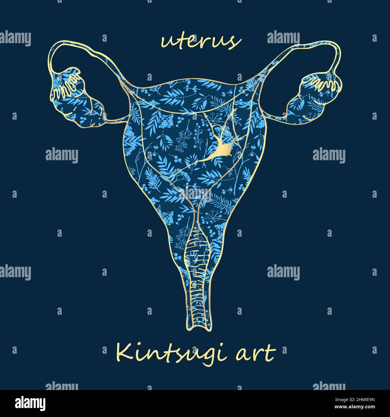 Porcelain uterus decorated blue plant pattern decorated golden ...