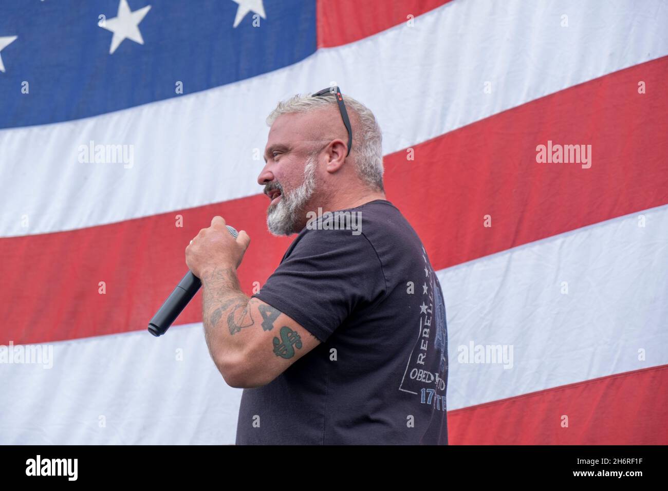 Portland, OR, USA. 26th Sep 2020. Joe Biggs of the Proud Boys speaks on ...