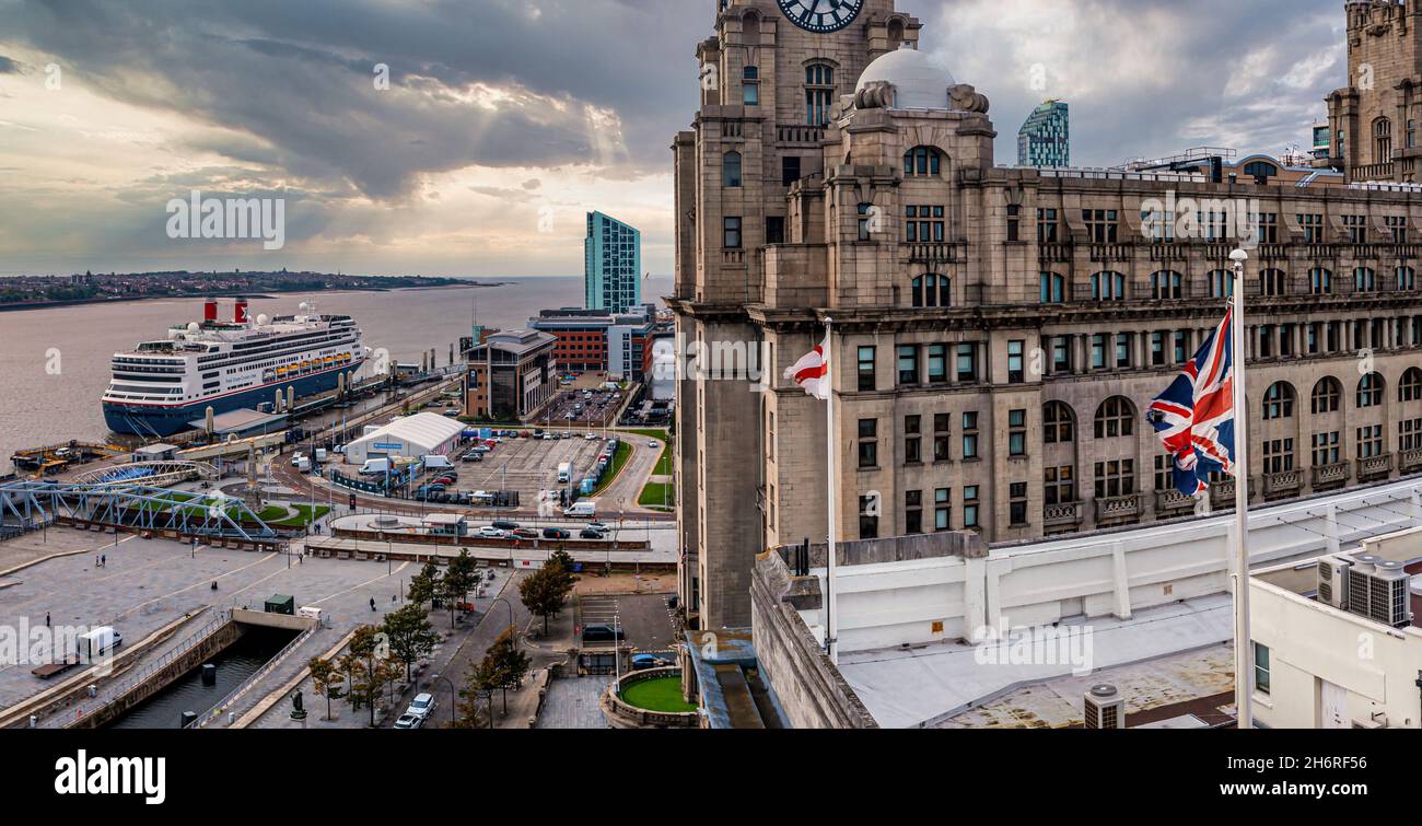 British UK flag on top of the building in Liverpool, UK Stock Photo - Alamy