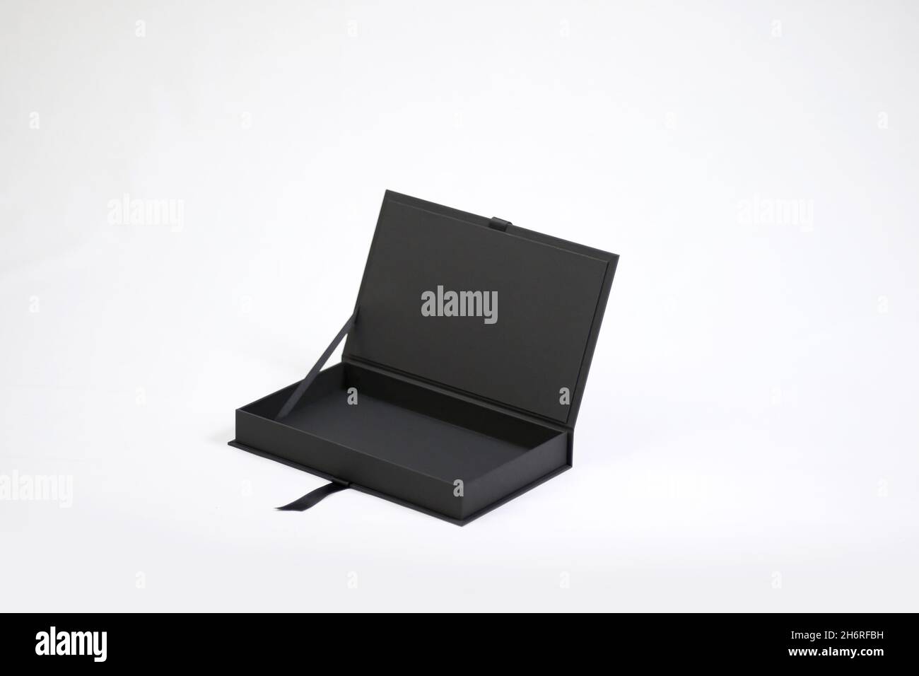 Black empty template square gift cardboard packaging box with opened ...