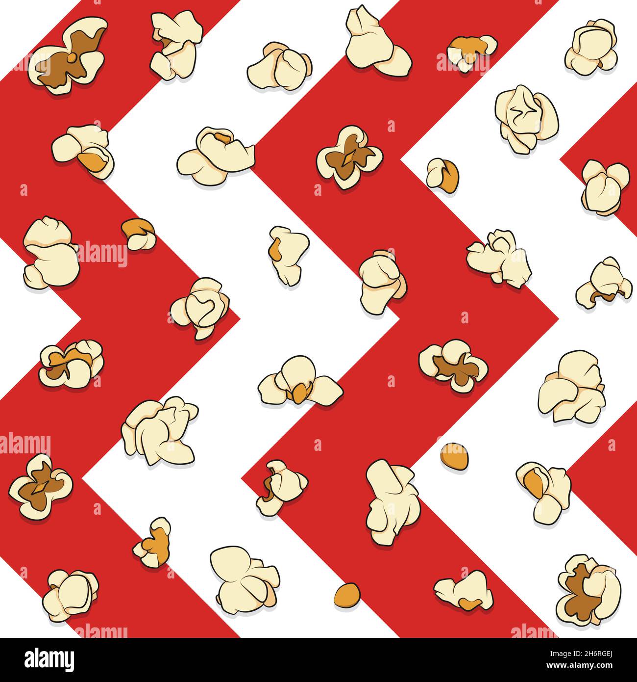 Seamless pattern with popcorn on a white and red background. Color ...