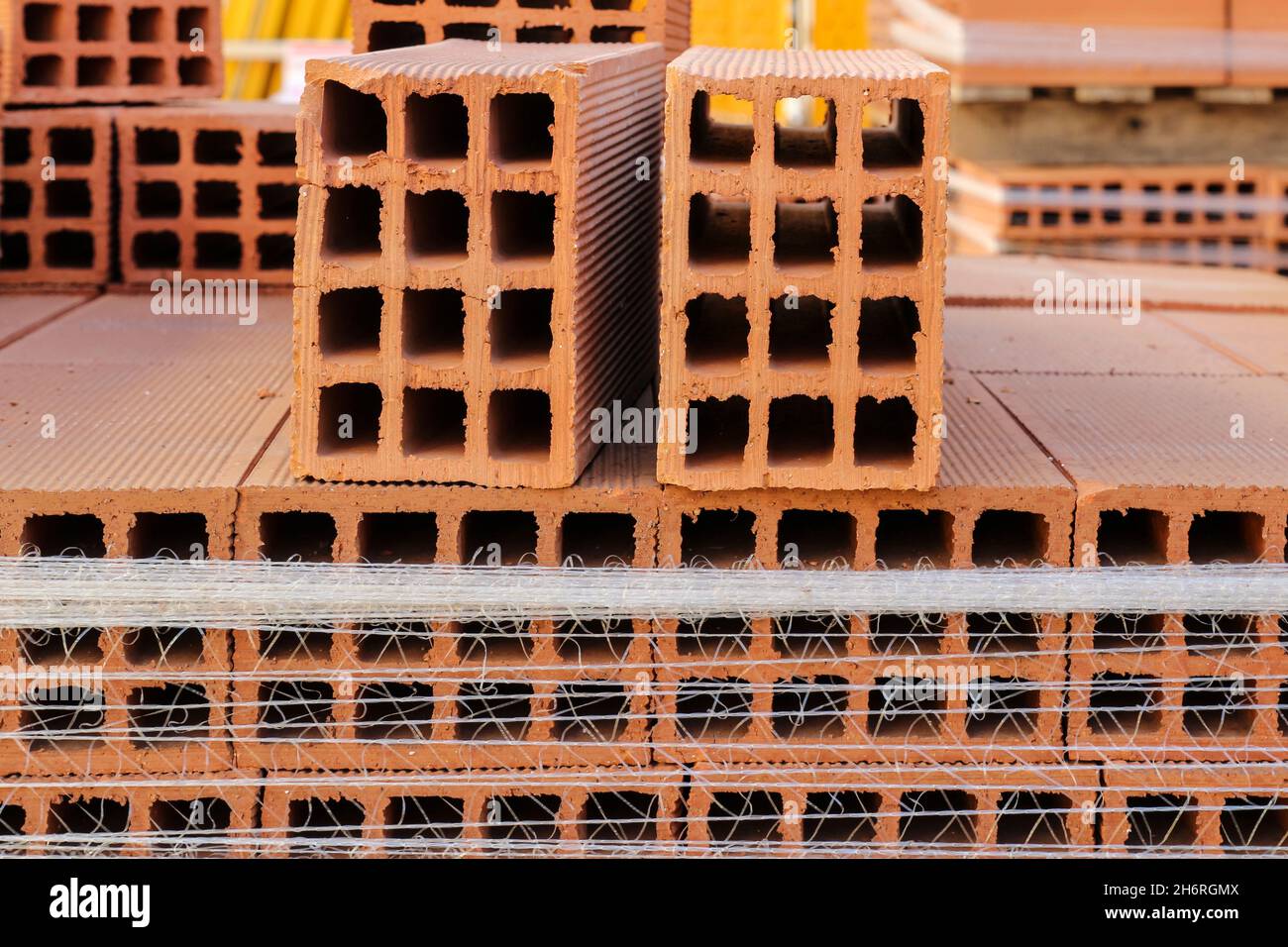 Class B engineering bricks stacked on wooden pallets for sale in a ...