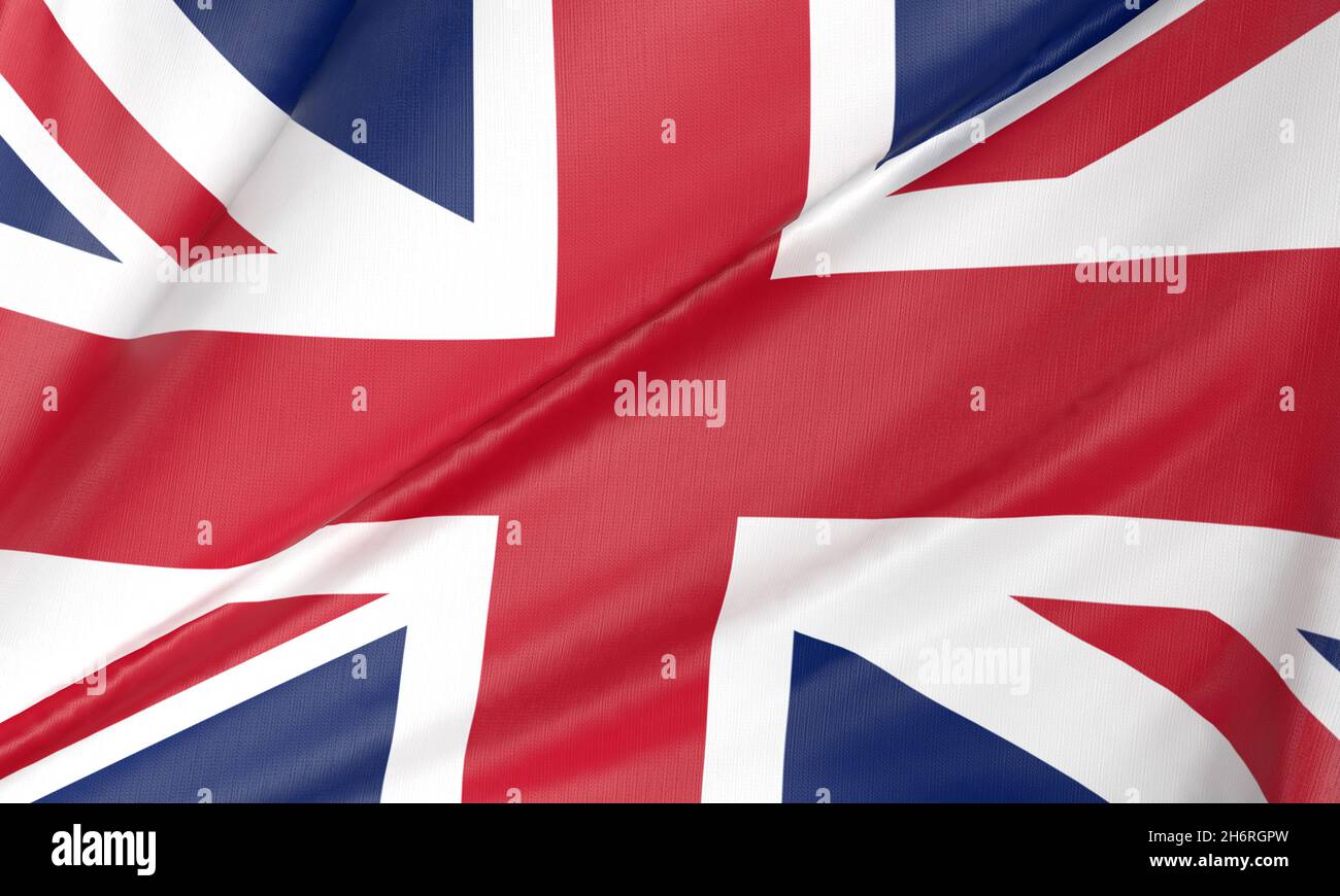 British Flag printed on textured cloth with featured fabric creases. 3D ...