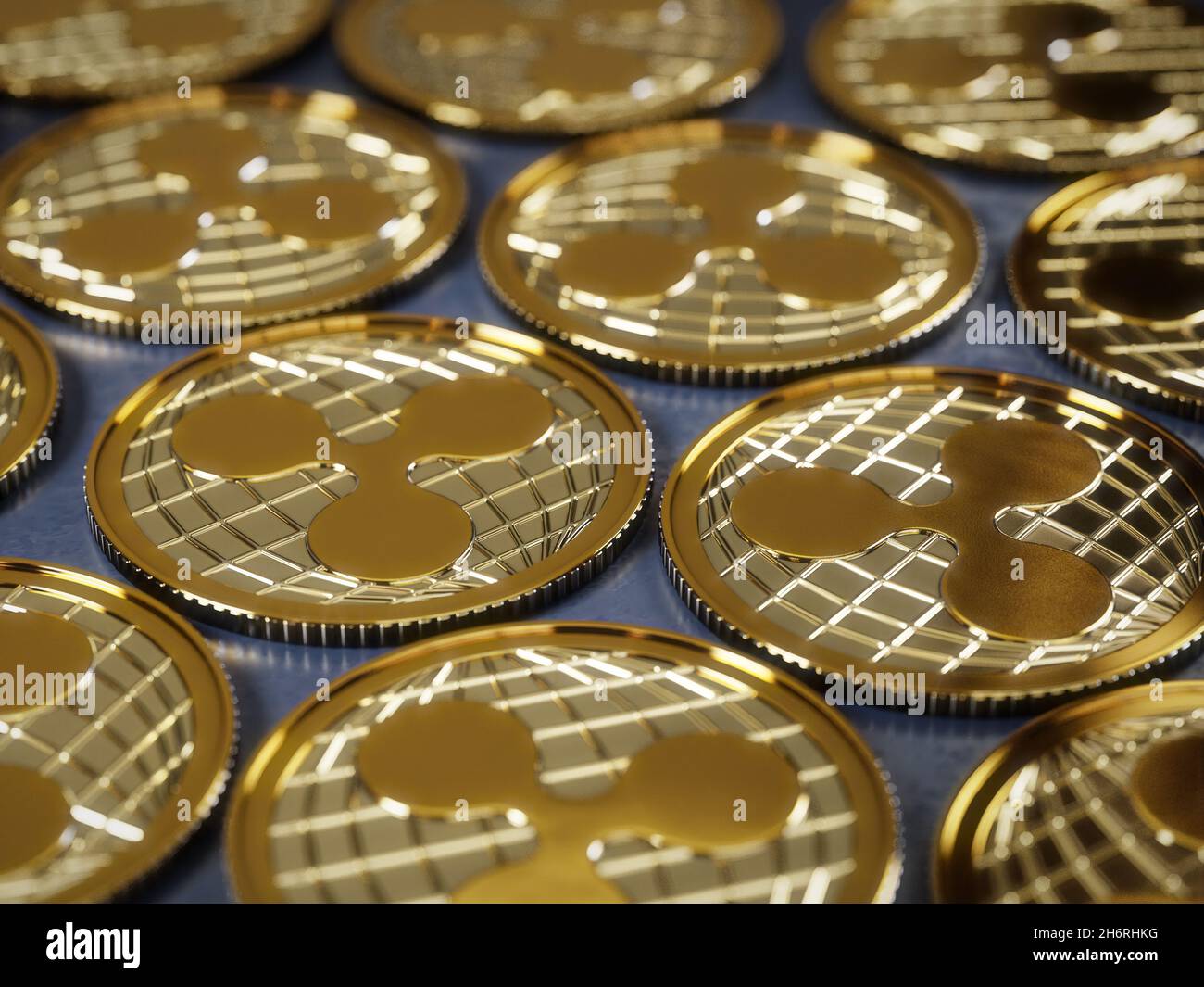 3D rendering of Ripple coins placed on dark blue background Stock Photo ...