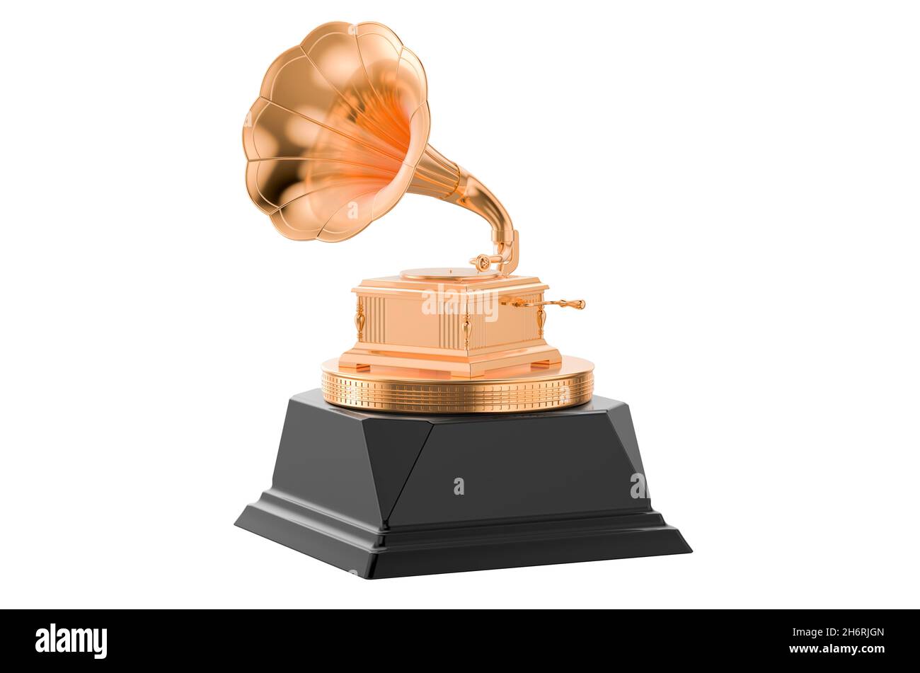 Gold gramophone. Music award concept, 3D rendering isolated on white ...