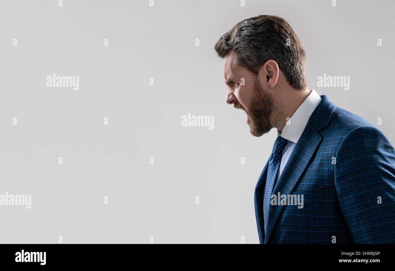 It drives me mad. Businessman scream like mad. Professional man keep ...