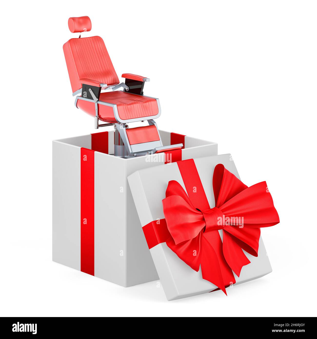 Barber chair inside gift box, present concept. 3D rendering isolated on ...