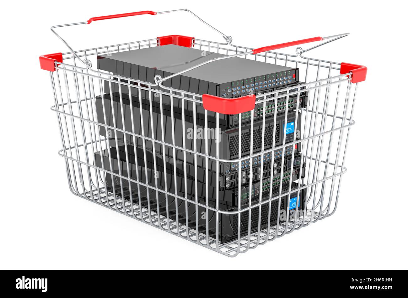 Shopping basket with server equipment, 3D rendering isolated on white ...
