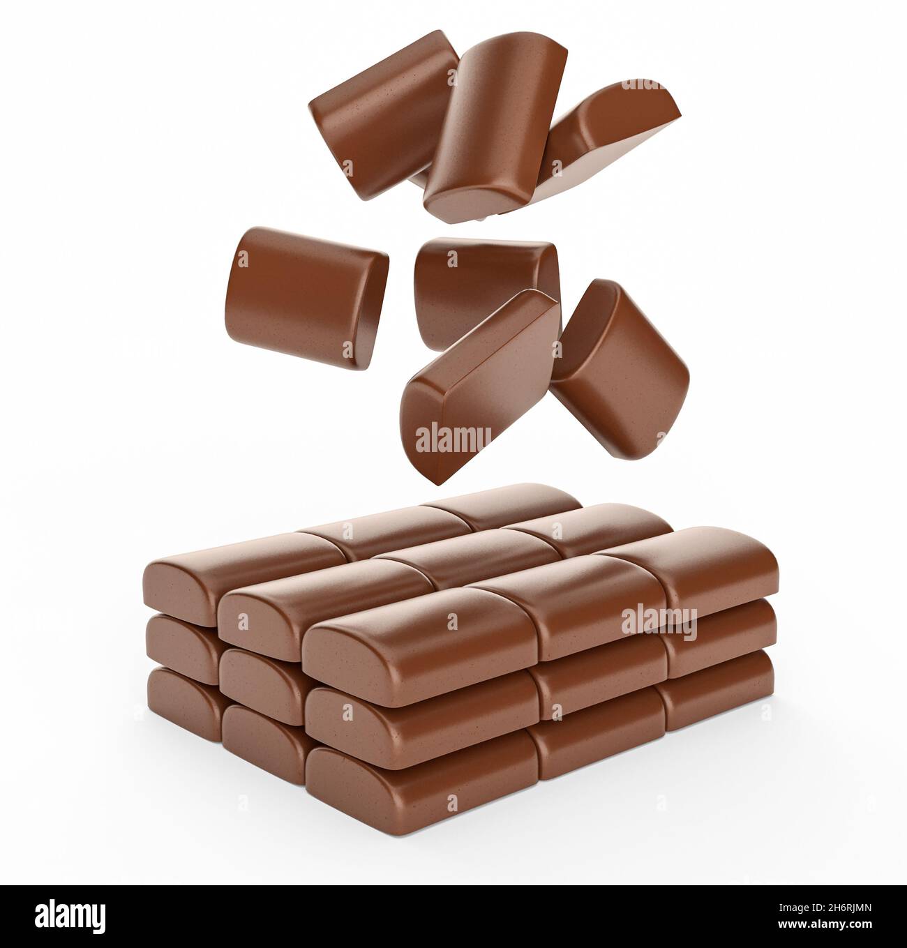 Floating chocolate bars isolated on a white background Stock Photo - Alamy