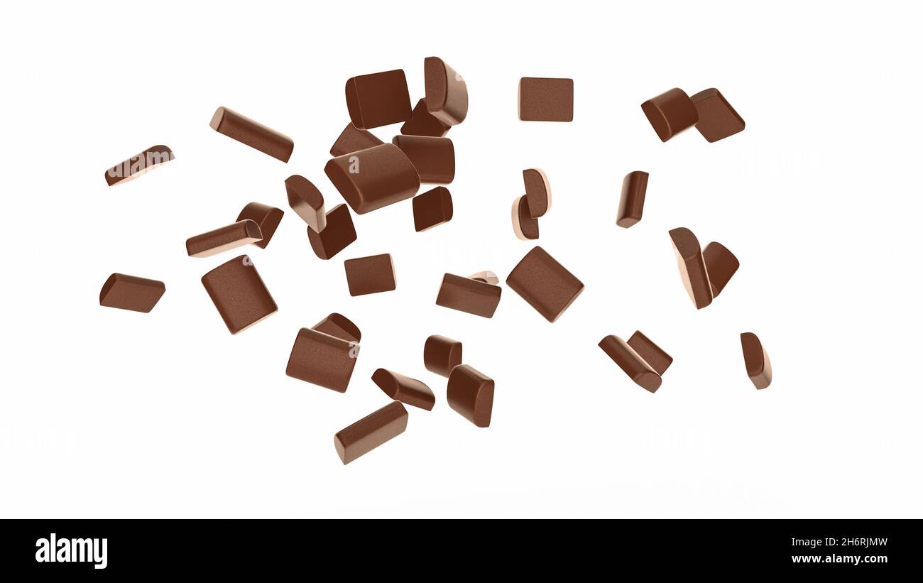 Floating chocolate bars isolated on a white background Stock Photo - Alamy
