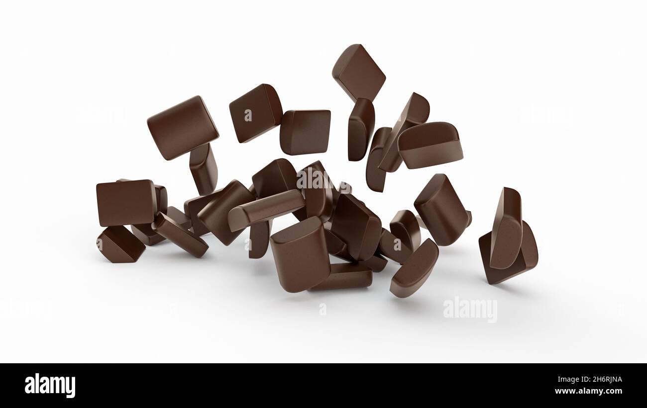 Floating chocolate bars isolated on a white background Stock Photo - Alamy