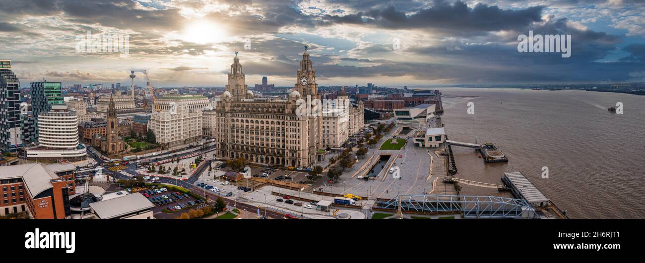 Beautiful aerial panoramic view of the Liverpool city skyline Stock ...