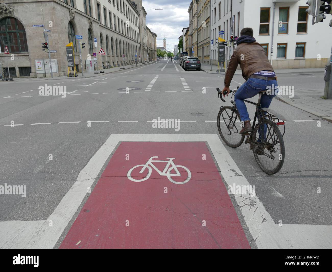 Pop up bike way, red colored, bike symbol, Biker on the bike way track ...