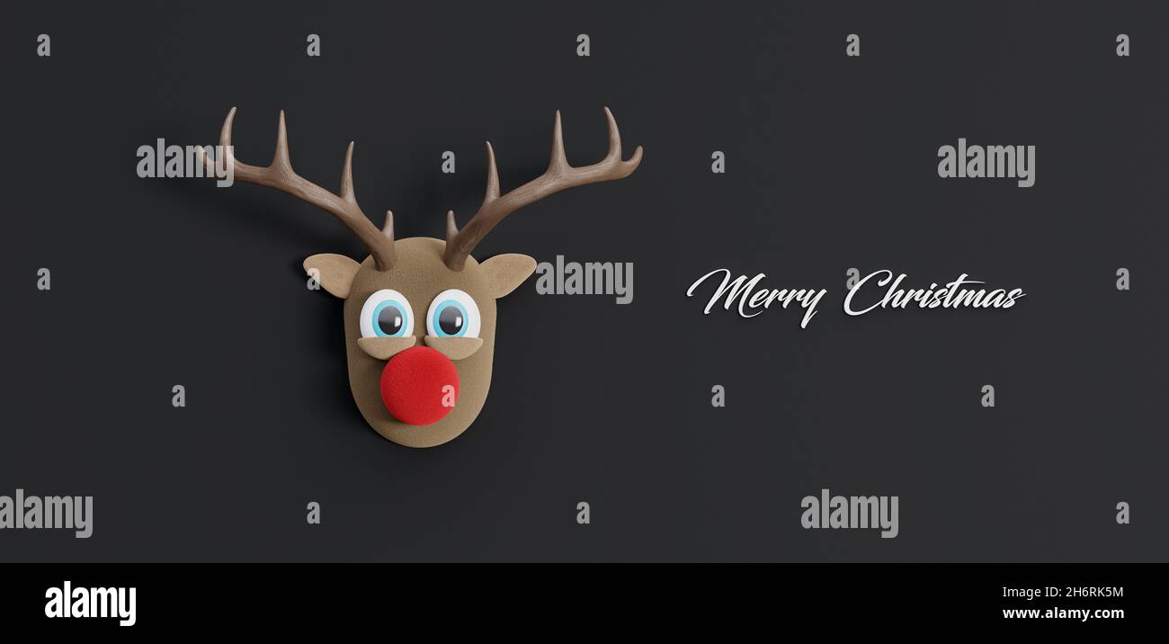 Reindeer funny 3d character with big red fluffy nose. Winter Holidays ...