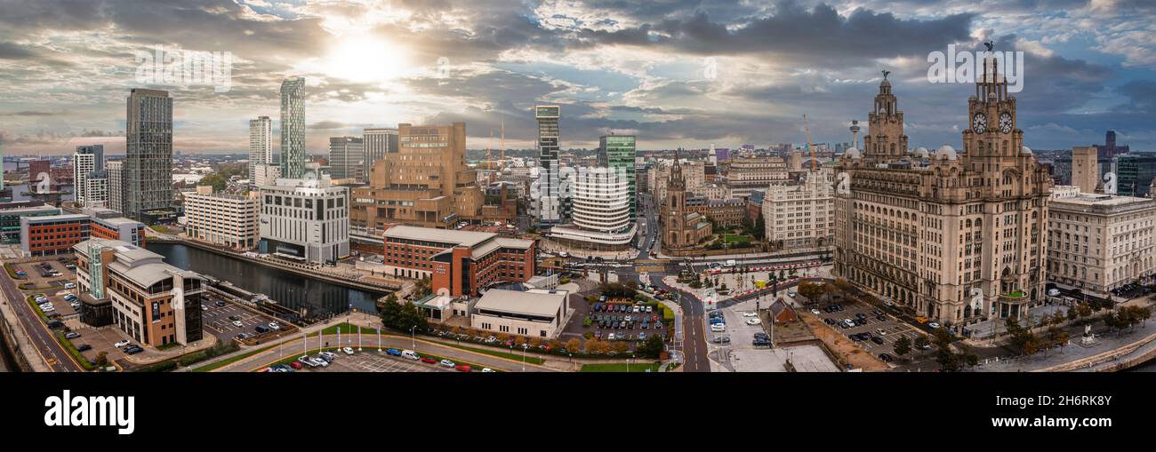 Beautiful aerial panoramic view of the Liverpool city skyline Stock ...