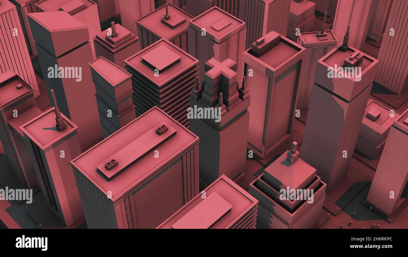 Abstract animation of 3d buildings, city center project in miniature ...