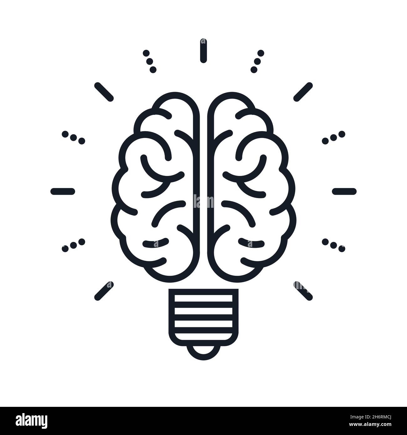 Brain as light bulb lamp line art symbol smart mind vector illustration ...