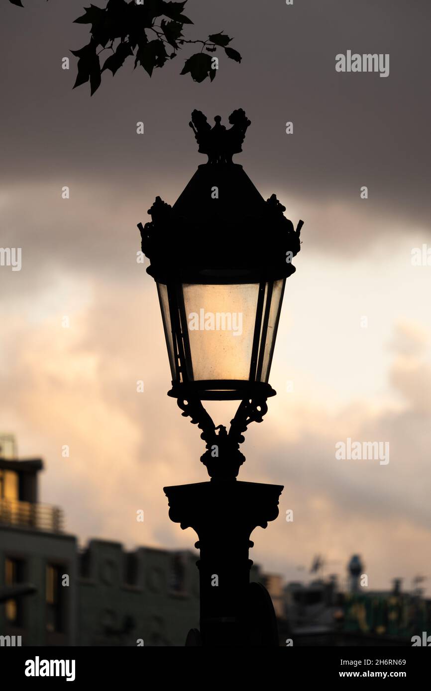 Lamp in the night. Streetlights. Lamp post. Lantern. European old city ...