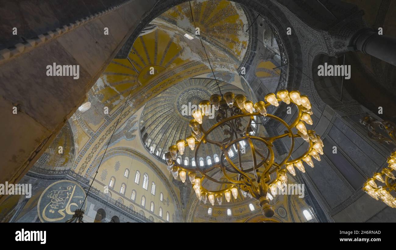 Inside Hagia Sophia. Action. Beautiful interior with vaults inside ...