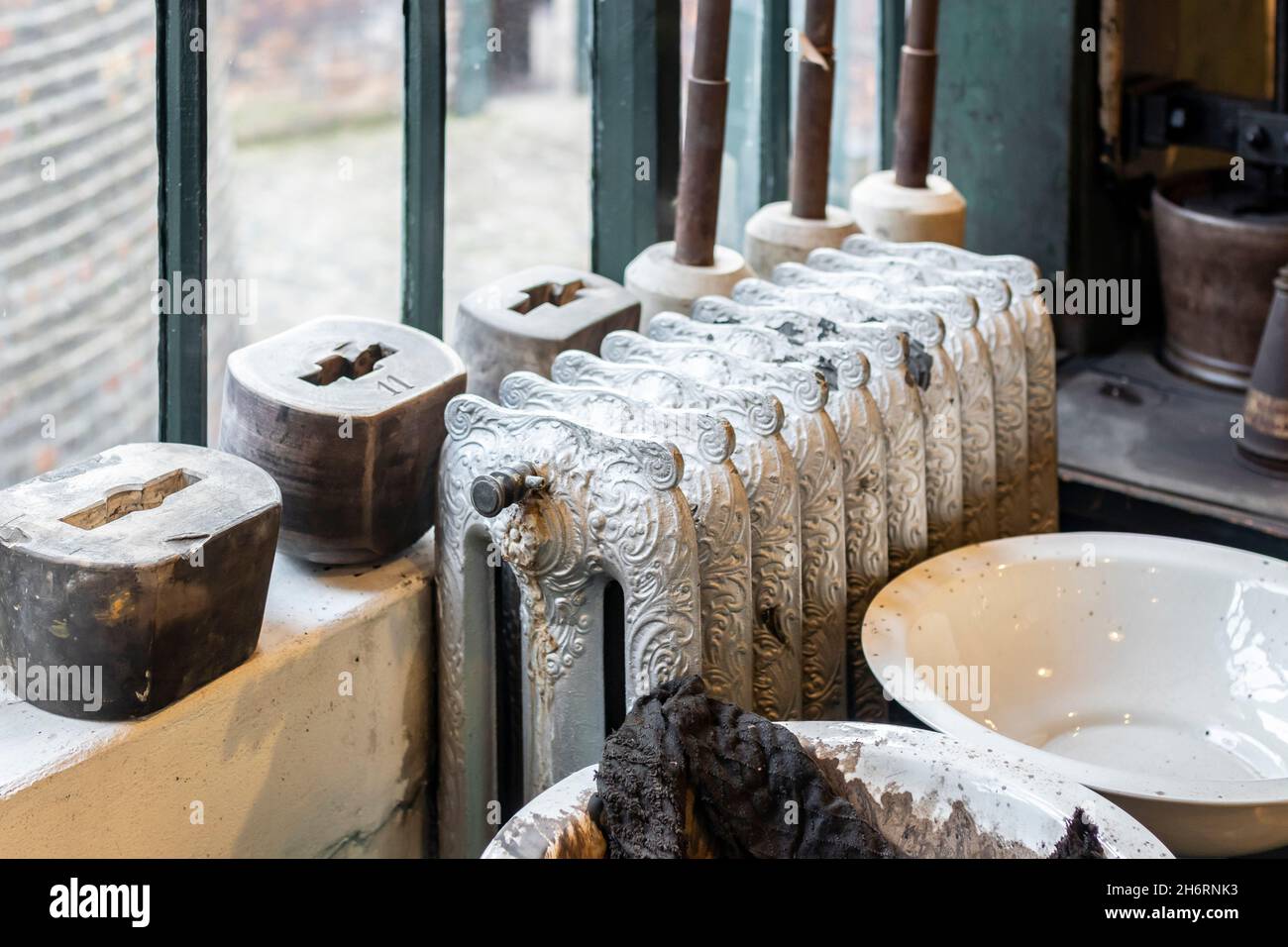 detail of decorative cast iron patterned victorian radiator at ...