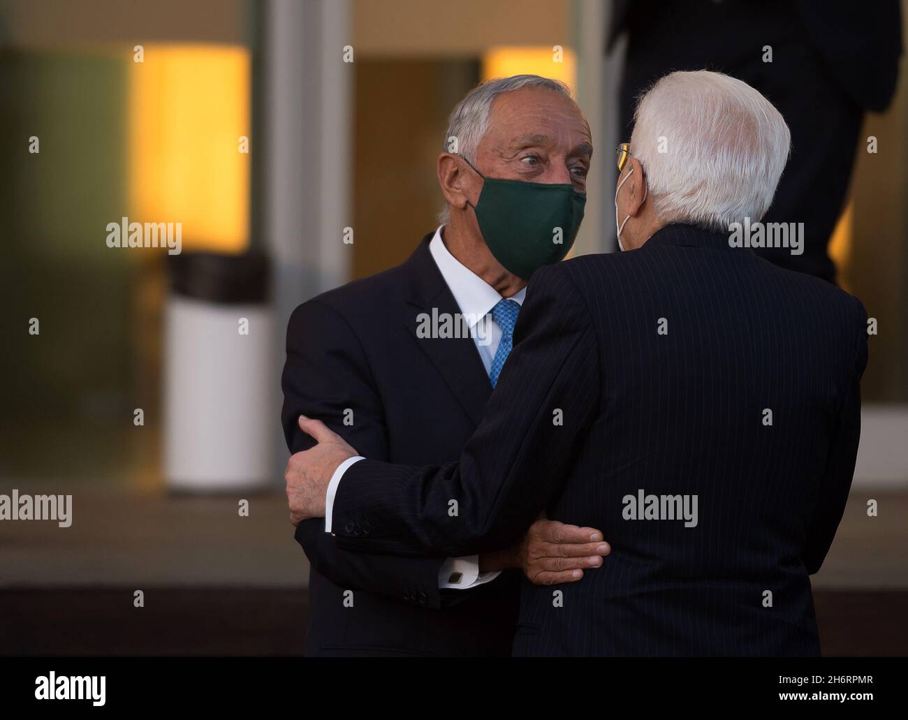 Italian President Sergio Mattarella (R) and President Marcelo Rebelo de ...