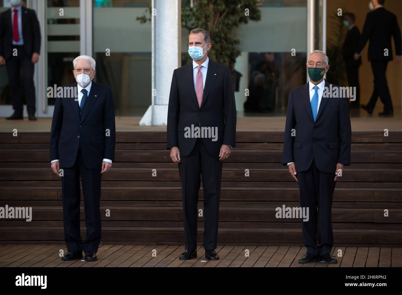 (L-R) Italian President Sergio Mattarella, King Felipe VI and President ...