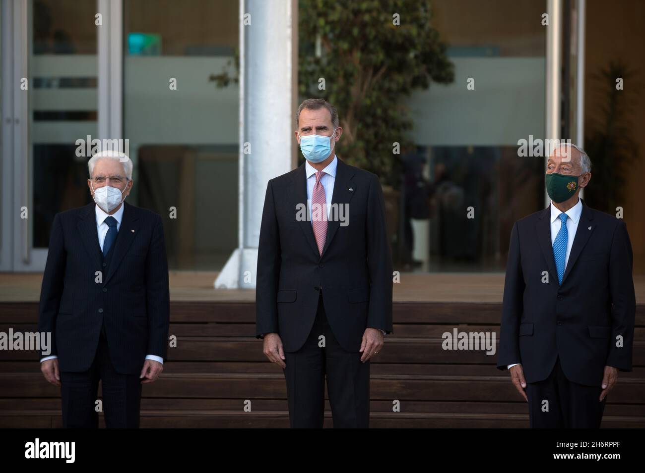 (L-R) Italian President Sergio Mattarella, King Felipe VI and President ...