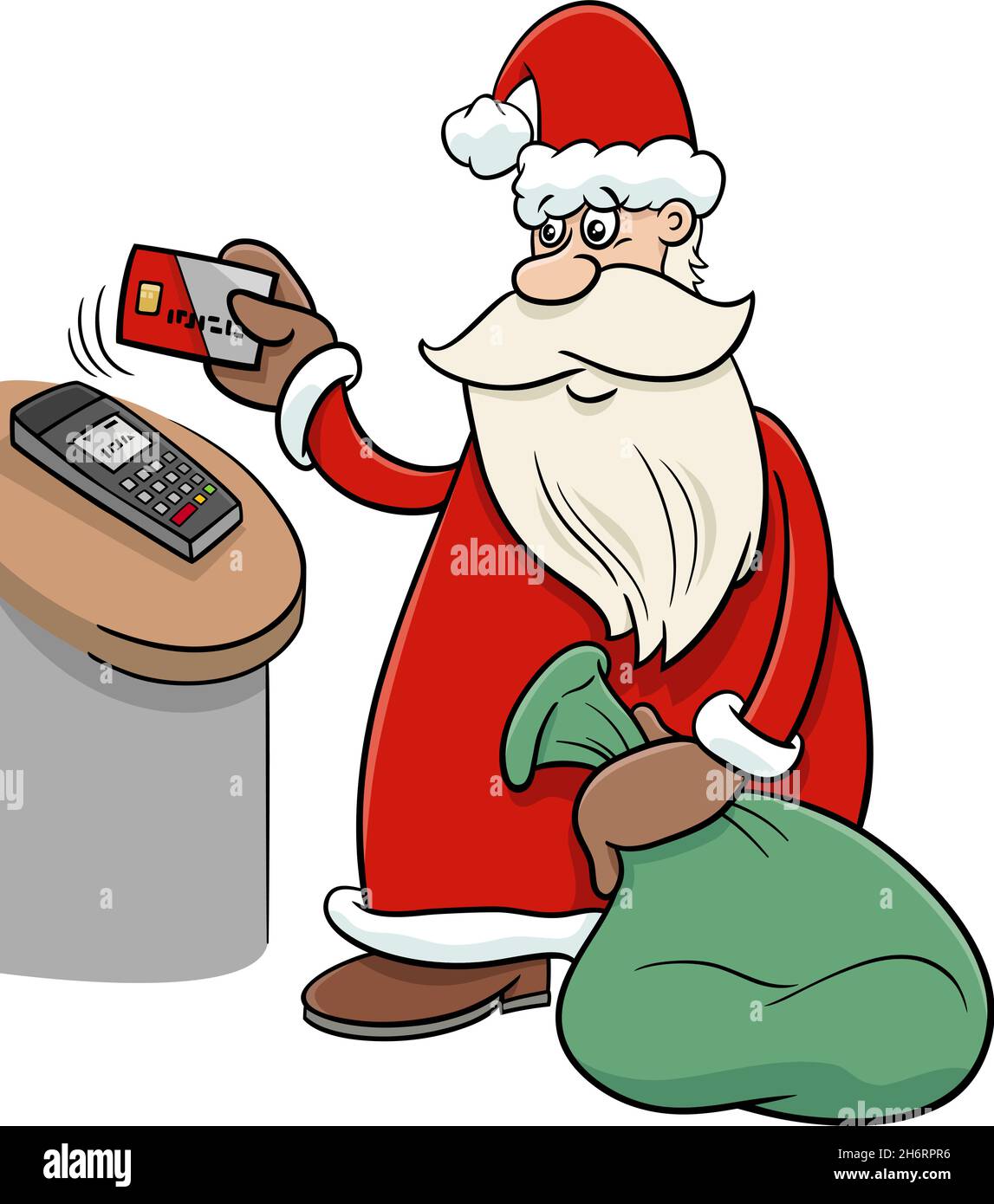 Cartoon illustration of Santa Claus character paying for Christmas ...
