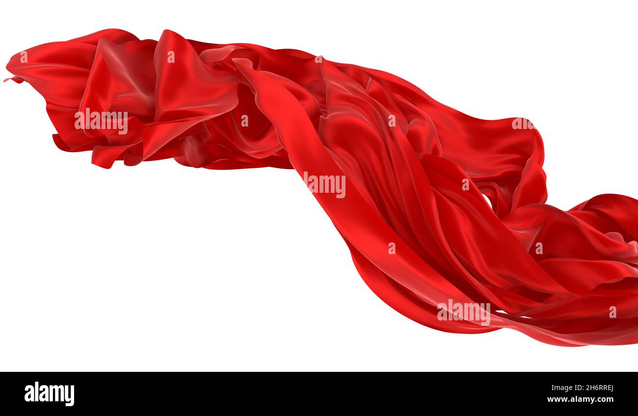 Beautiful flowing fabric flying in the wind. Red wavy silk or satin ...