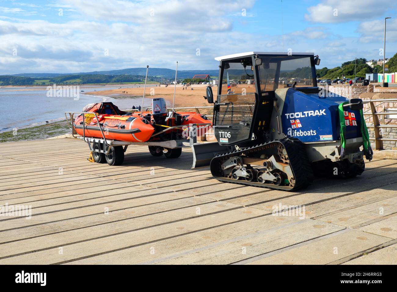 RNLI Lifeboat dinghy & Tooltrak at the waterfront in Exmouth Devon ...
