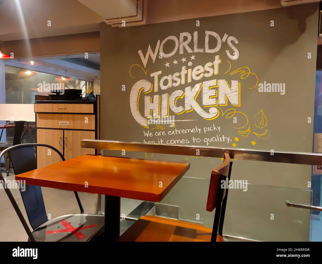 DHAKA, BANGLADESH - Oct 14, 2021: The seating arrangement at KFC Dhaka ...