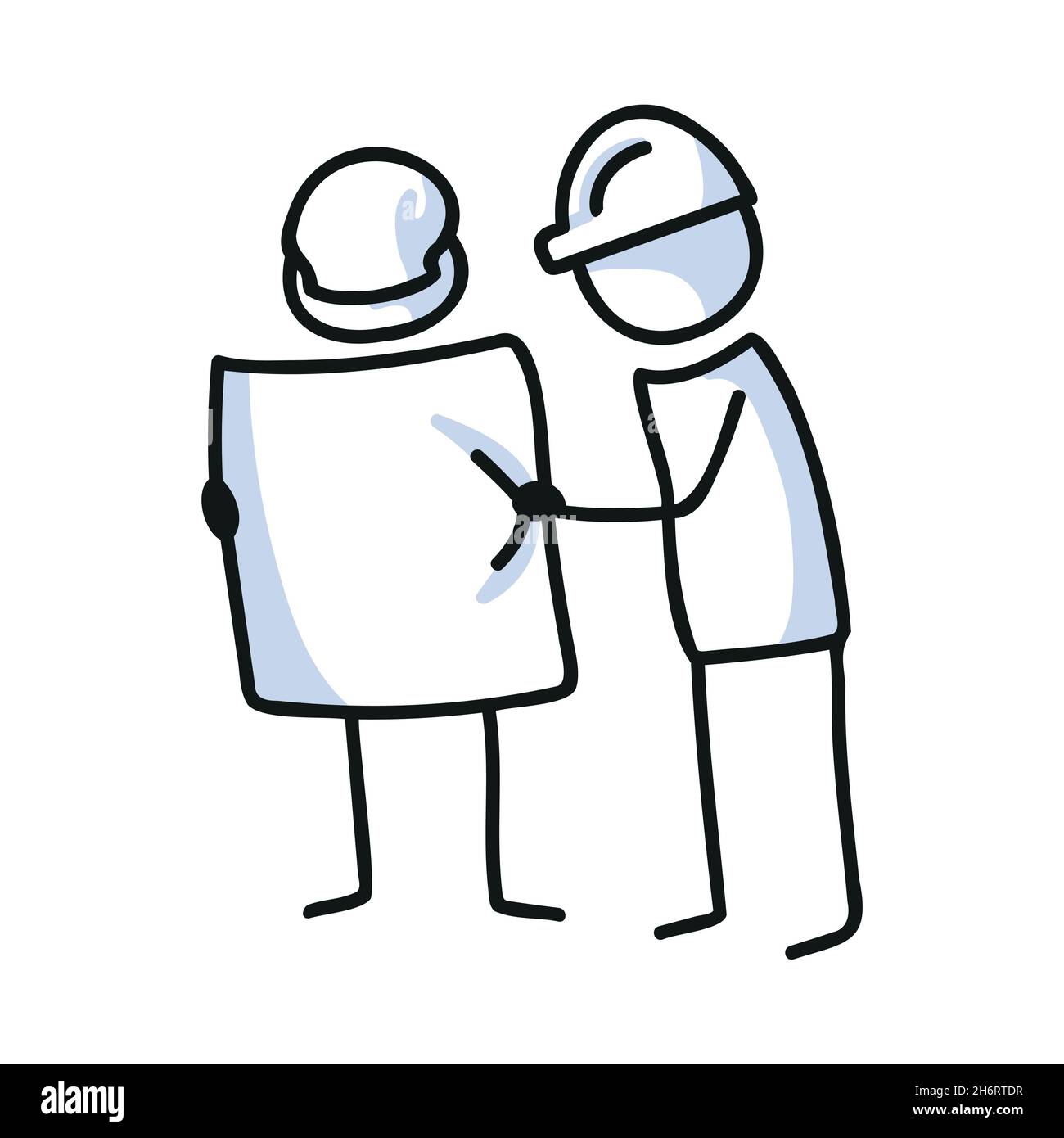 Drawn stick figure with blueprints. Construction worker for industry ... Drawn stick figure with blueprints. Construction worker for industry ...