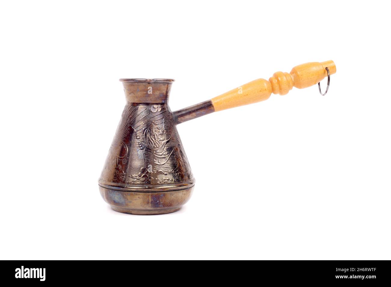 copper cezve with the wooden handle Stock Photo - Alamy