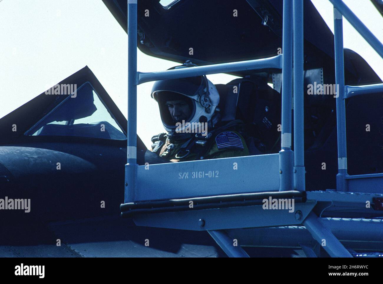 Pilot sits in cockpit of a SR-71 Blackbird after landing at March Air ...