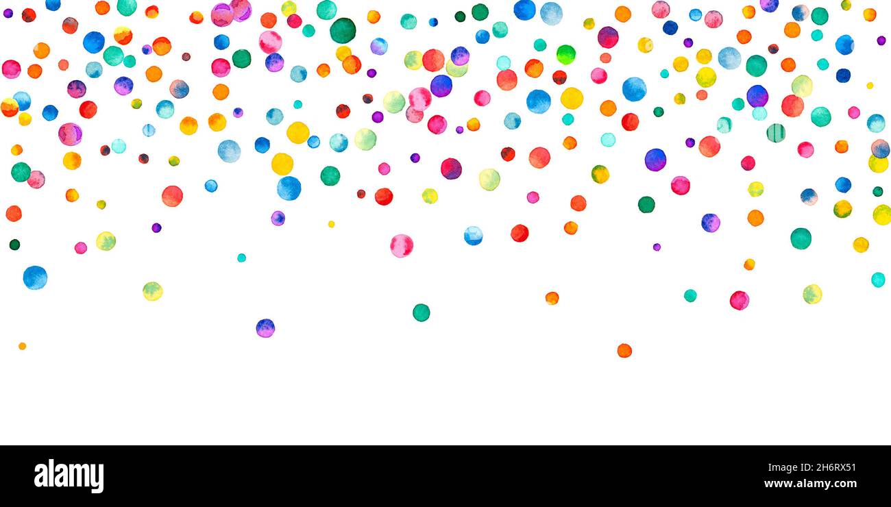 Watercolor confetti on white background. Alluring rainbow colored dots ...