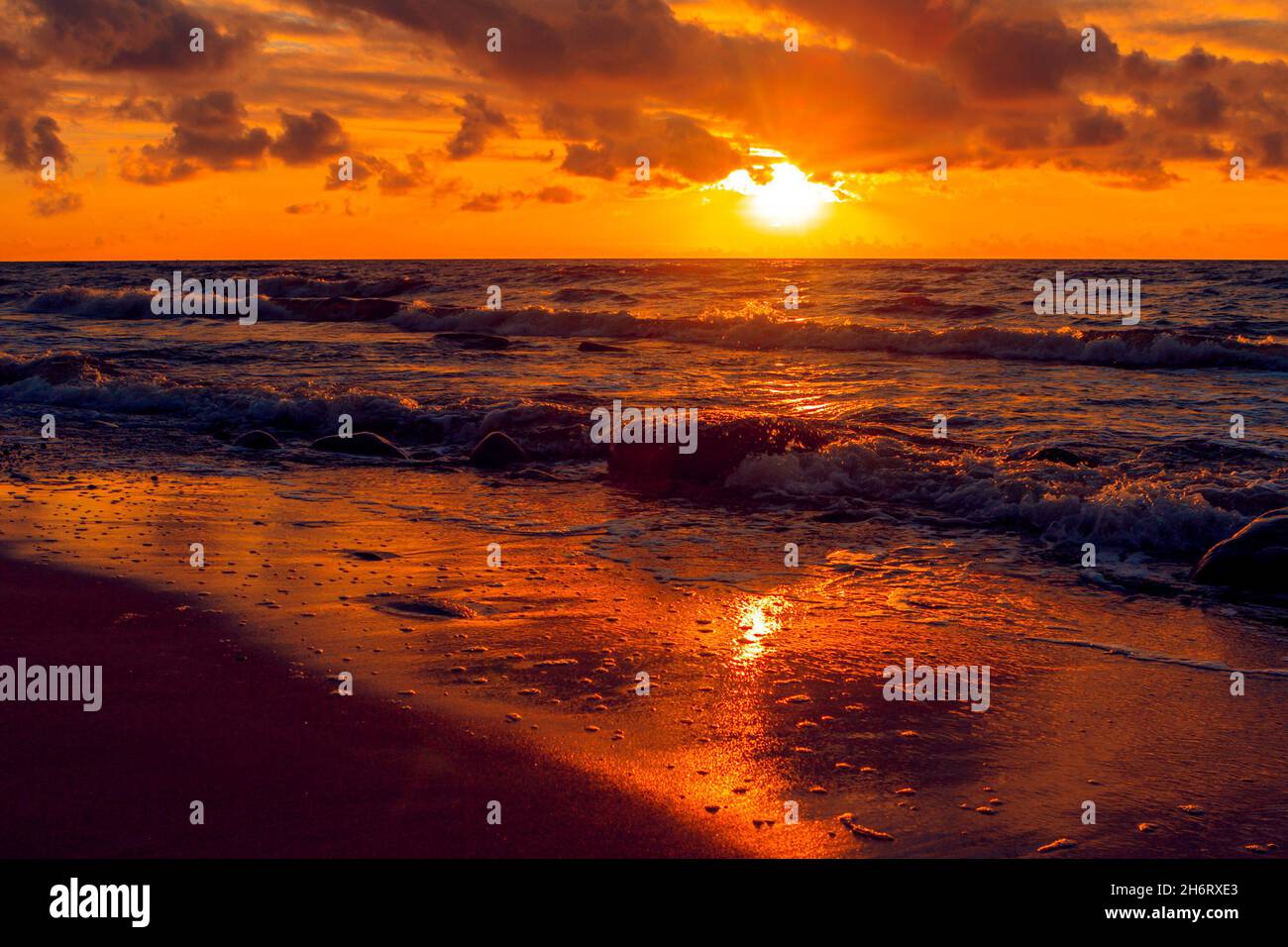 Beautiful sunset at the coast of Baltic Sea, Lithuania Stock Photo - Alamy
