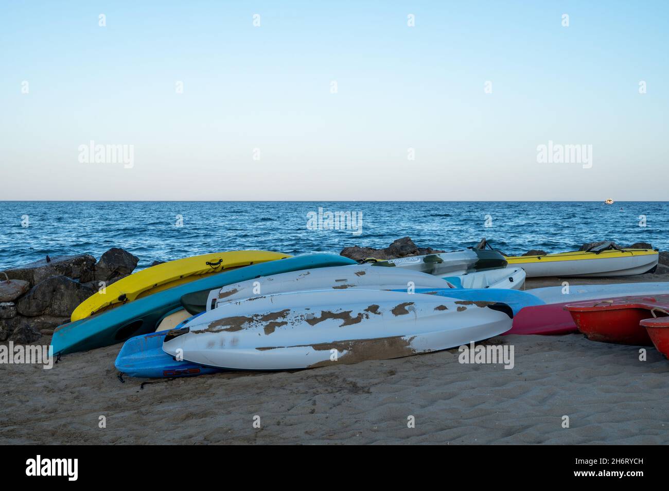 View on sandy beaches of San Felice Circeo at sunset, ancient Italian ...