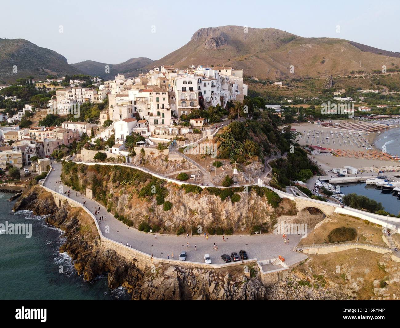 Aerial view on old and new parts of Sperlonga, ancient Italian city in ...