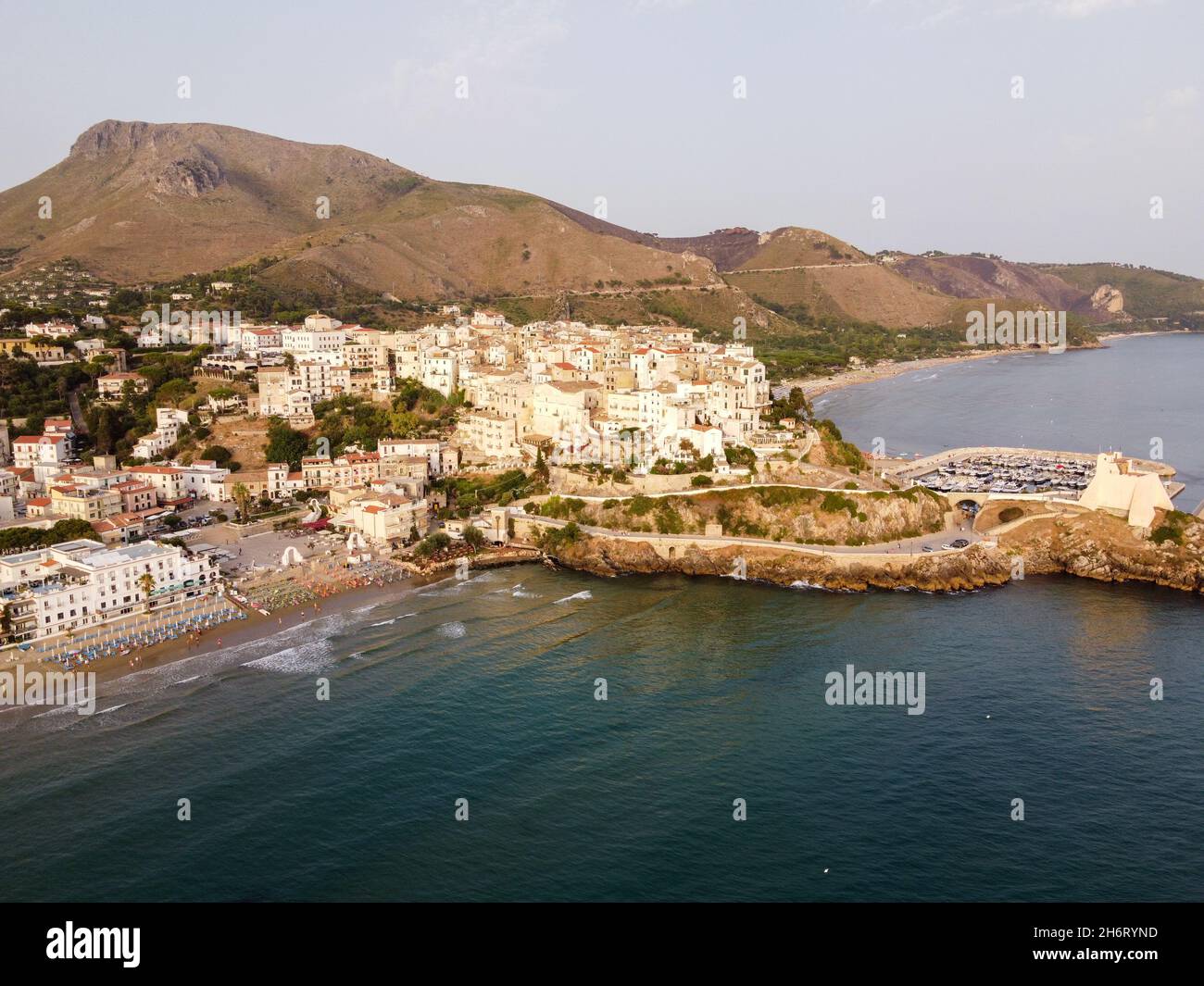Aerial view on old and new parts of Sperlonga, ancient Italian city in ...