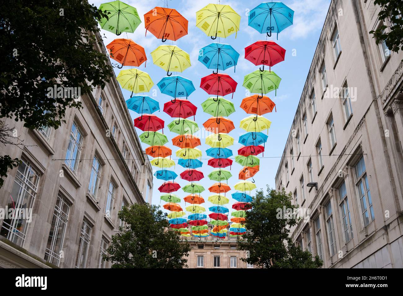 An umbrella street art project in Liverpool city center near Bold ...