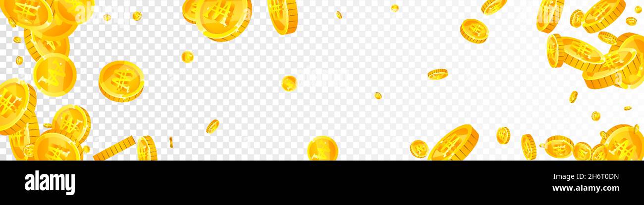 Korean won coins falling. Dazzling scattered WON coins. Korea money ...