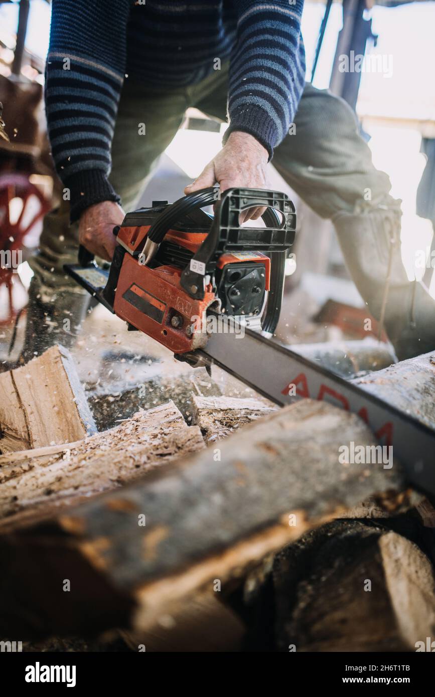 Close up person cutting wood hi-res stock photography and images - Alamy